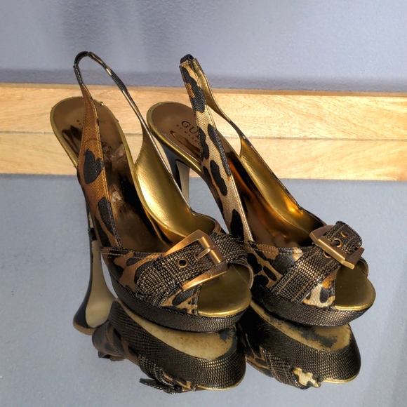 Guess by Marciano | Shoes | Guess 75 Leopard Print Buckle Peep Toe ...